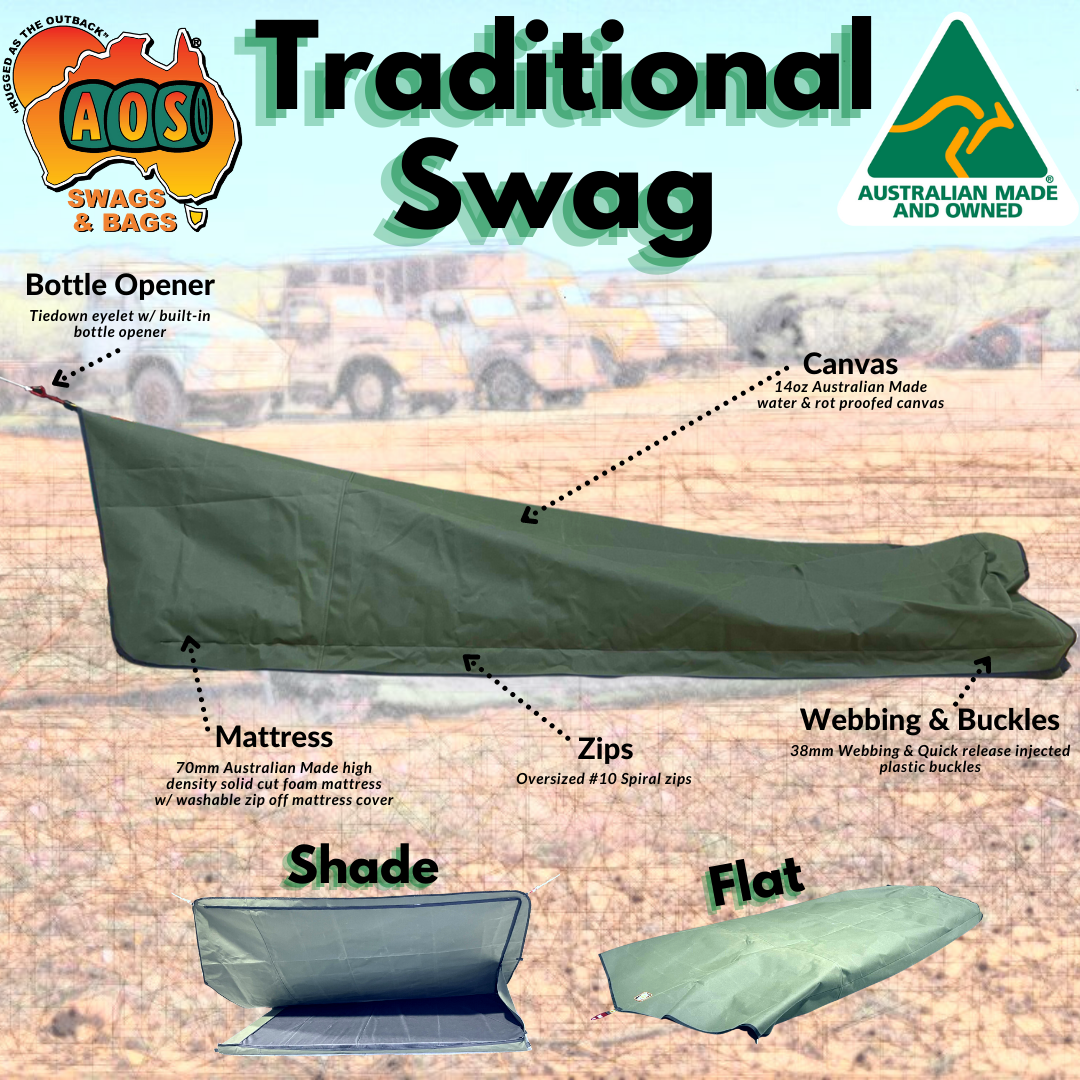 AOS AUSTRALIAN MADE TRADITIONAL STD CANVAS SWAG – Aussie Outback Supplies
