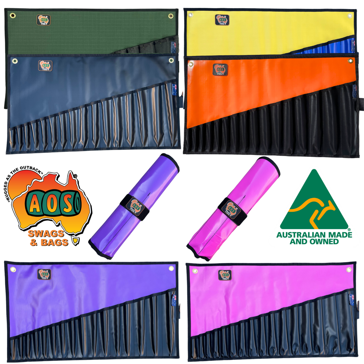 AOS Spanner Roll, Tool Wrap – Medium 16 Pockets – Aussie Outback Supplies